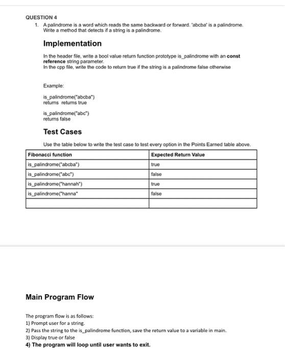Solved QUESTION 4 1. A palindrome is a word which reads the | Chegg.com