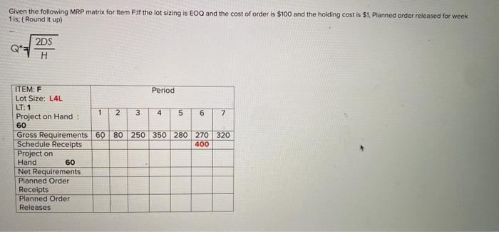 Solved Given the following MRP matrix for liem Fif the lot | Chegg.com