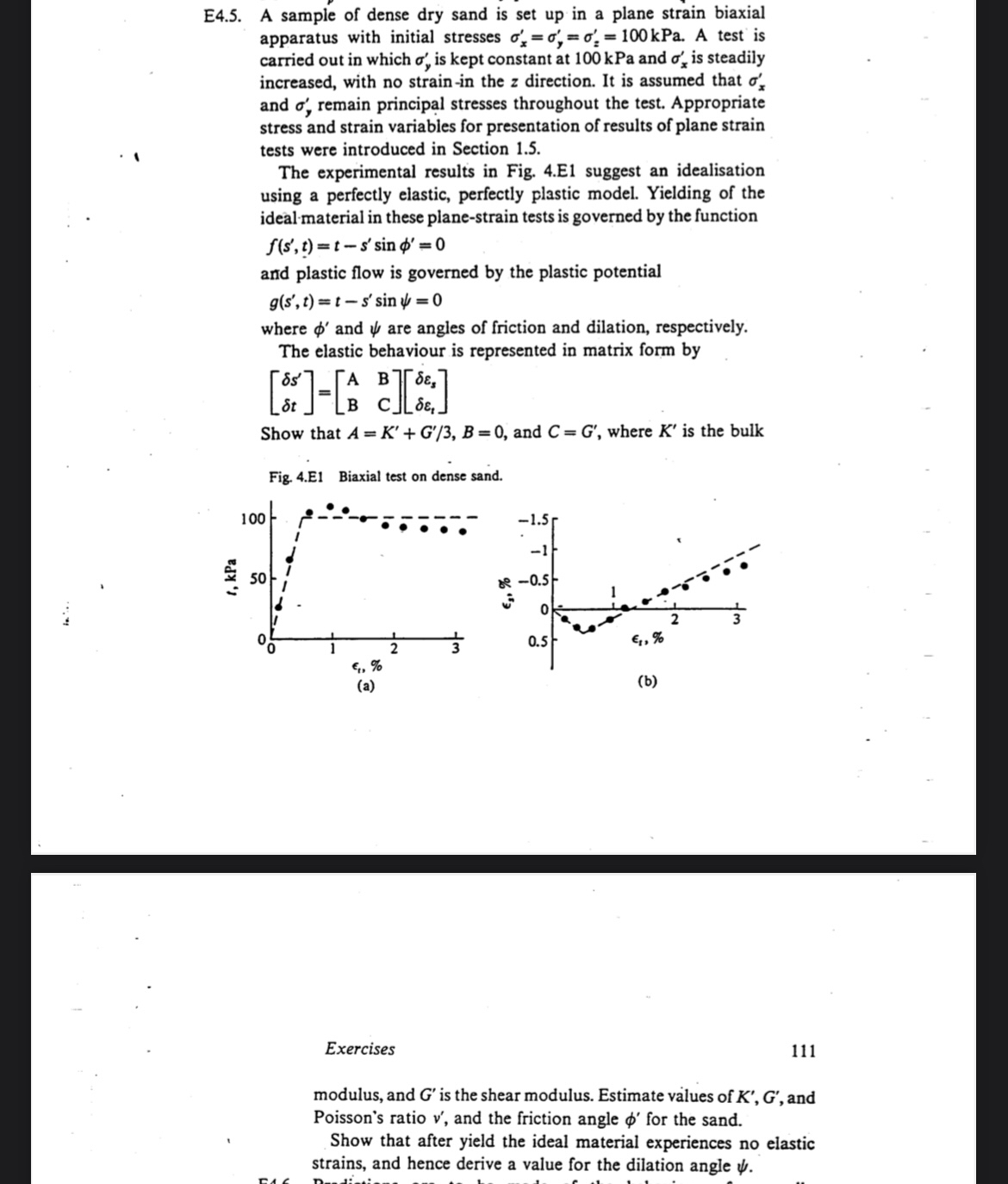 Solved E4.5. ﻿A sample of dense dry sand is set up in a | Chegg.com
