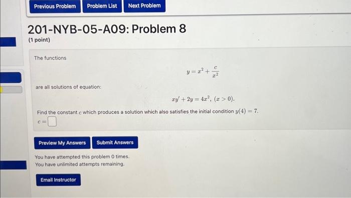 Solved The functions y=x2+x2c are all solutions of equation: | Chegg.com