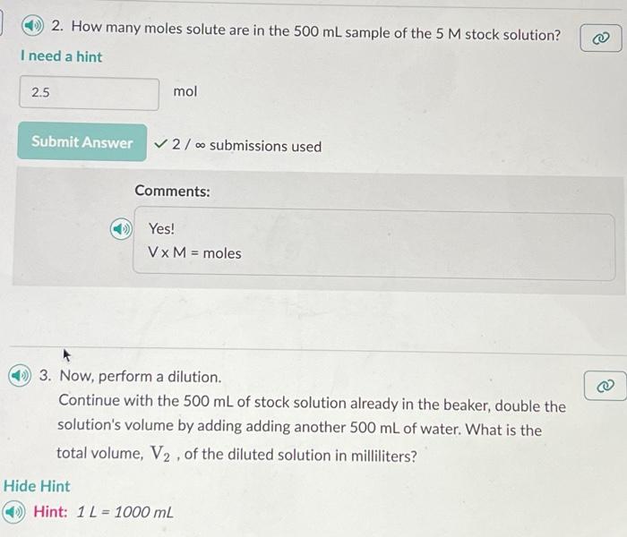 Solved 2. How many moles solute are in the 500 mL sample of | Chegg.com