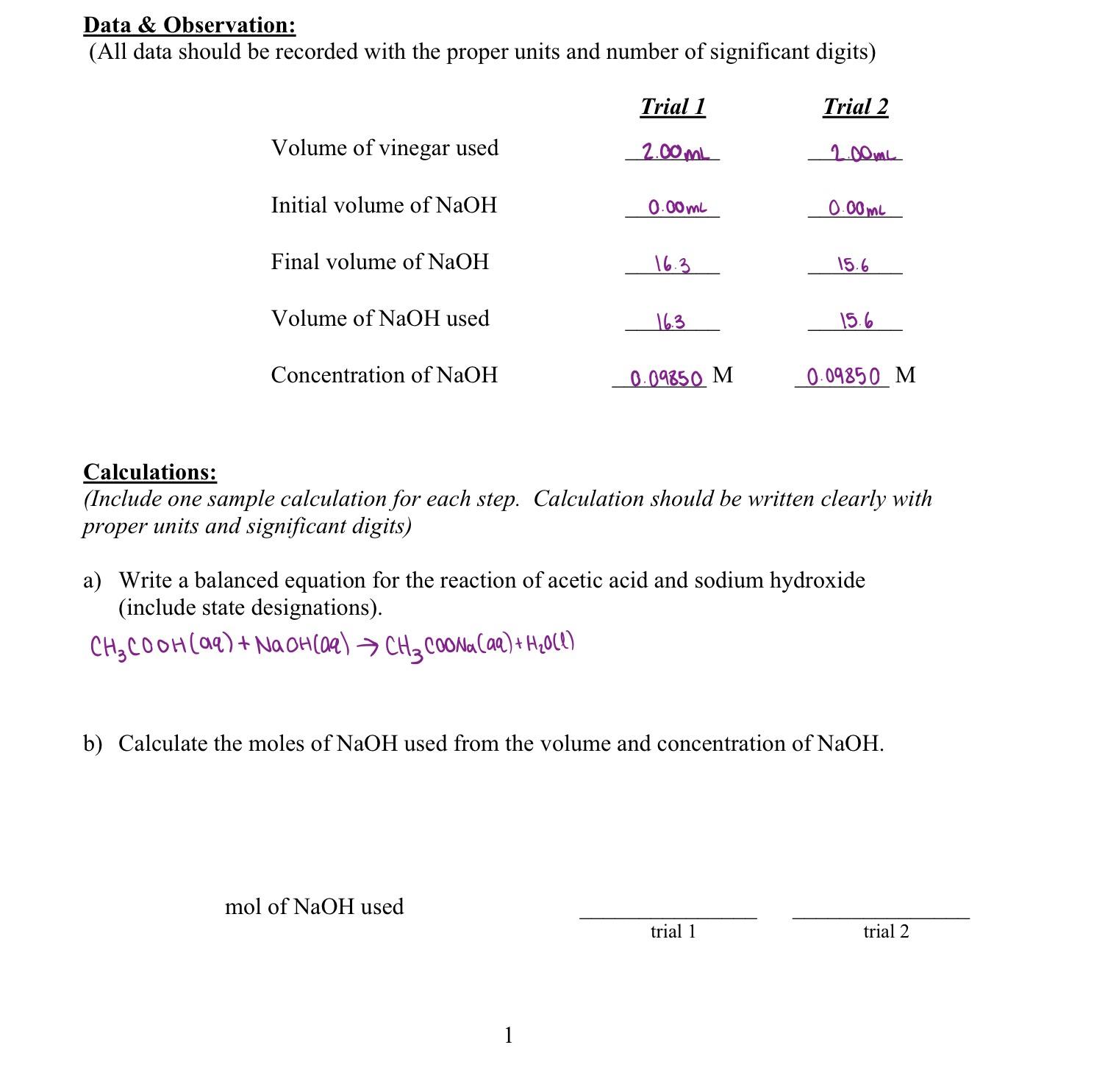 Solved Data & Observation:(All data should be recorded with | Chegg.com
