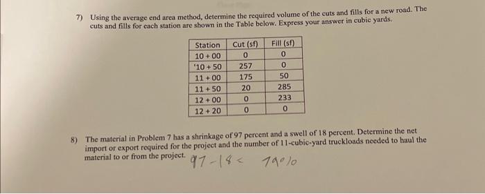 Solved 7) Using the average end area method, determine the | Chegg.com