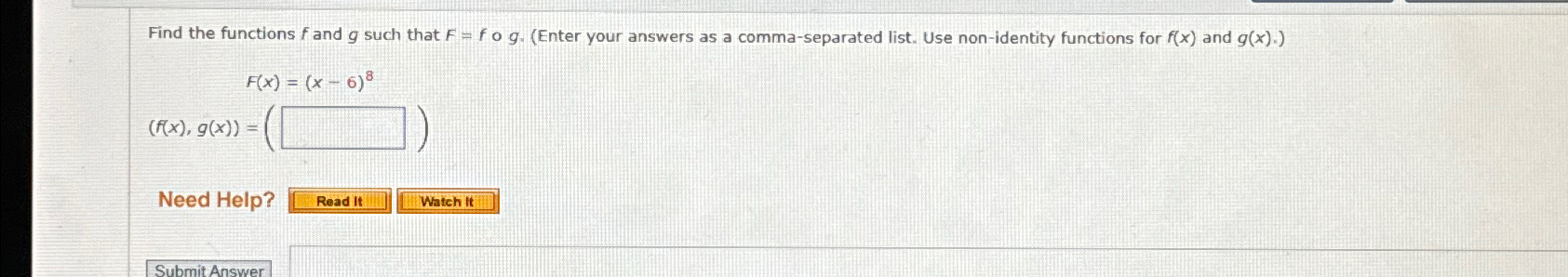 Solved Find the functions f ﻿and g ﻿such that f=f@g. (Enter | Chegg.com