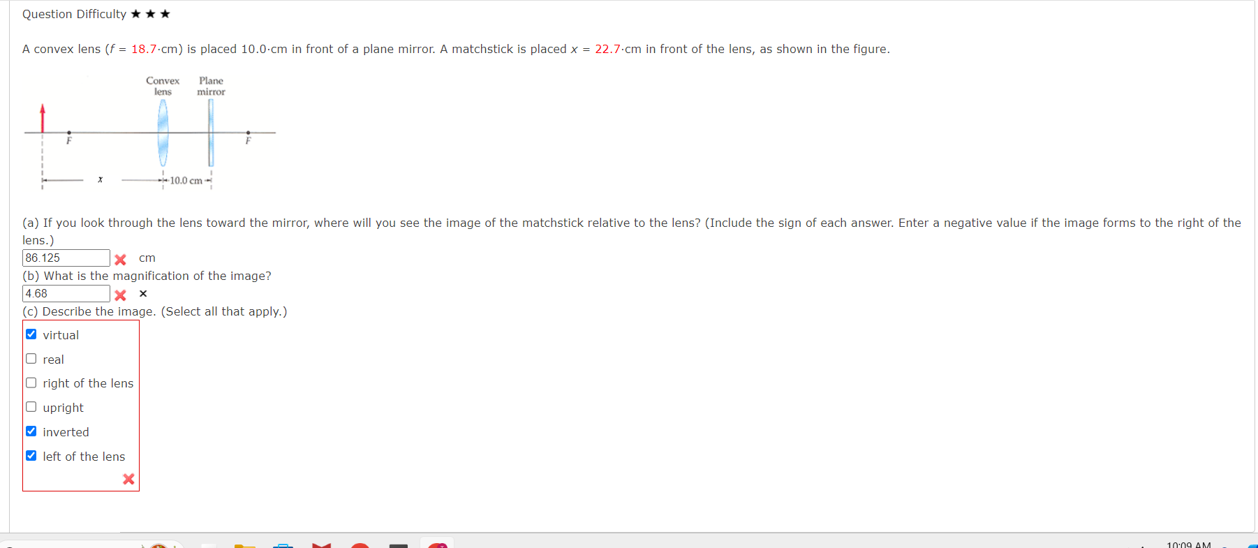 Solved A convex lens (f = 18.7·cm) ﻿is placed 10.0·cm in | Chegg.com