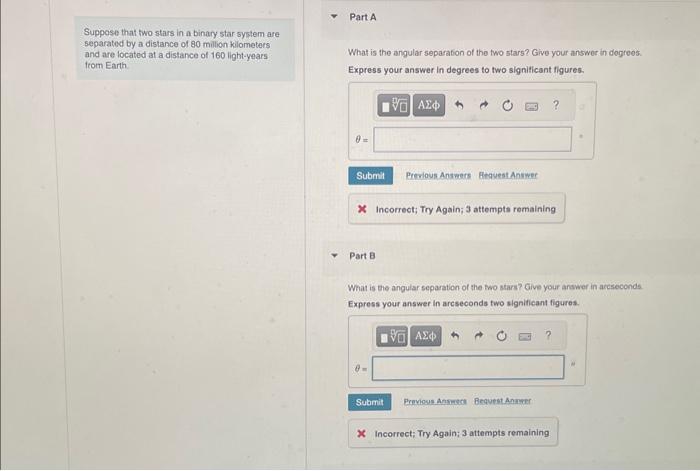 Solved What is the angular separation of the two stars? Give | Chegg.com