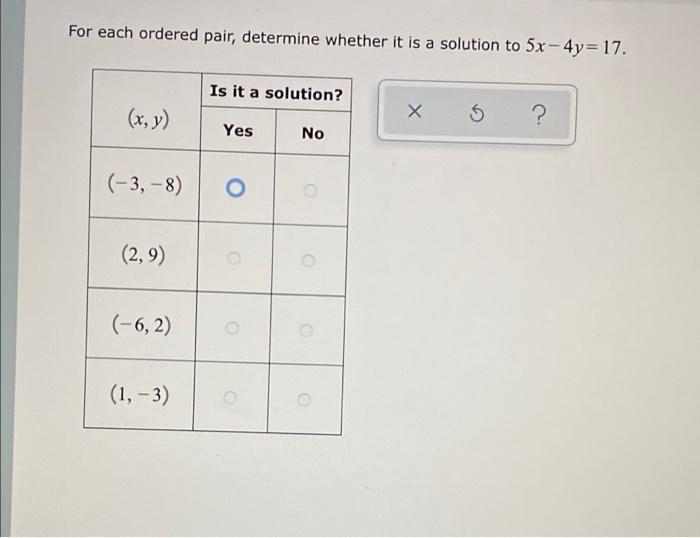 Solved For each ordered pair, determine whether it is a | Chegg.com