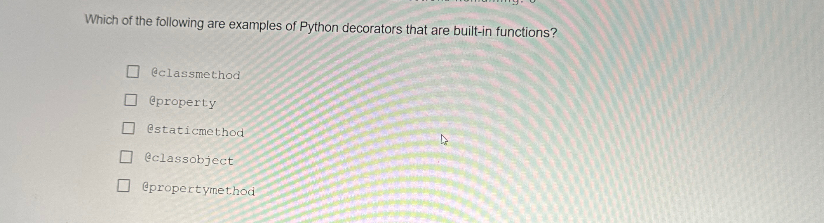 Solved Which of the following are examples of Python | Chegg.com