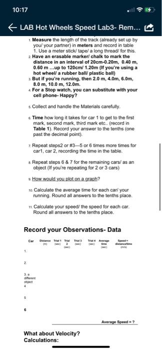 Solved 10:17 LAB Hot Wheels Speed Lab3- Rem... Speed | Chegg.com