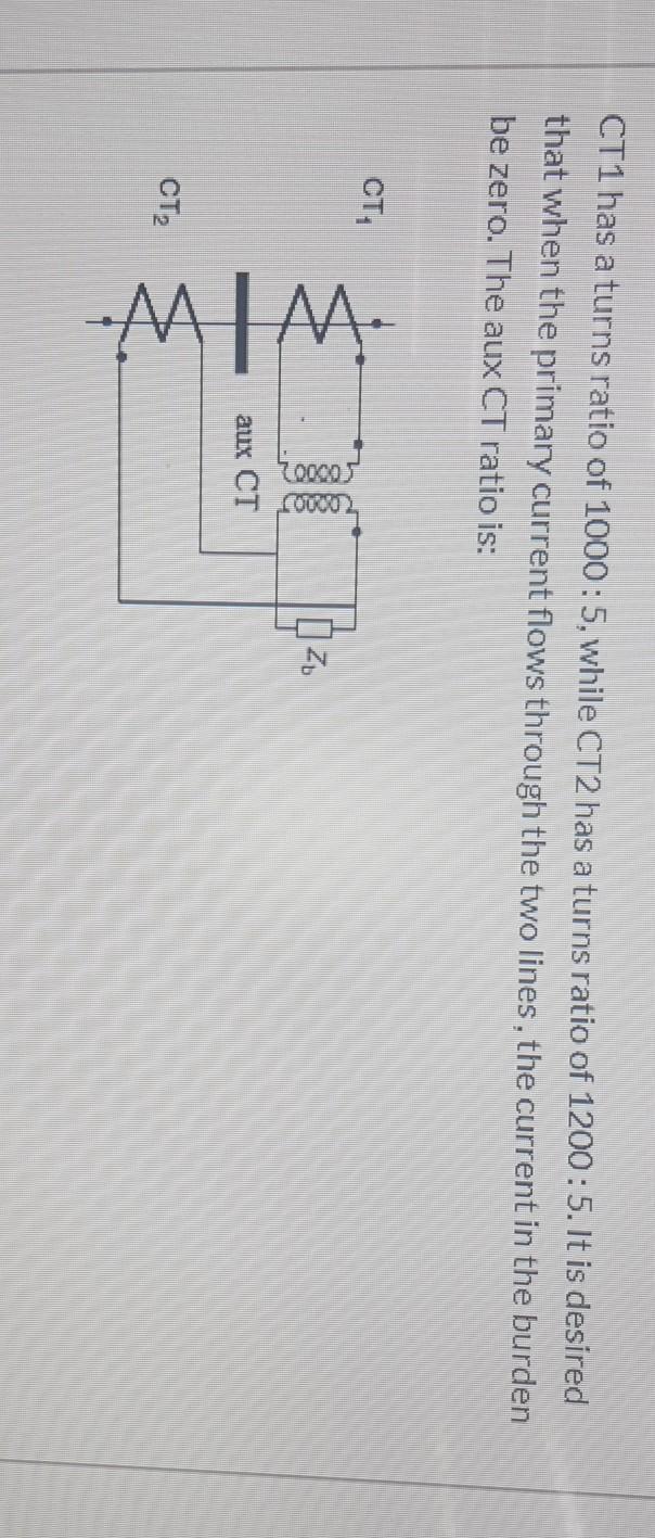 Solved CT1 has a turns ratio of 1000:5, while CT2 has a | Chegg.com
