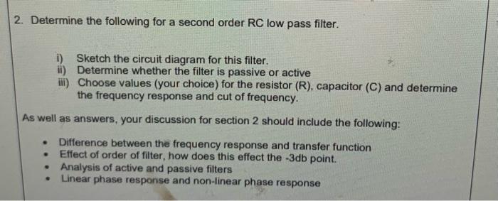 Solved 2. Determine the following for a second order RC low | Chegg.com
