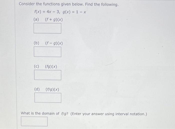 Solved Consider the functions given below. Find the | Chegg.com