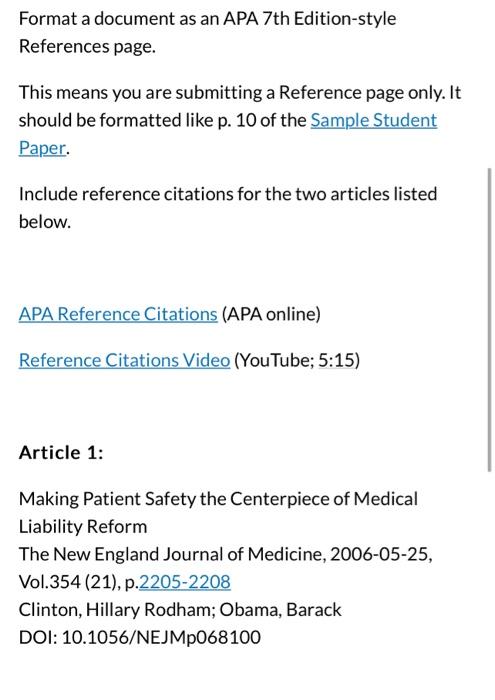 Format a document as an APA 7th Edition-style | Chegg.com