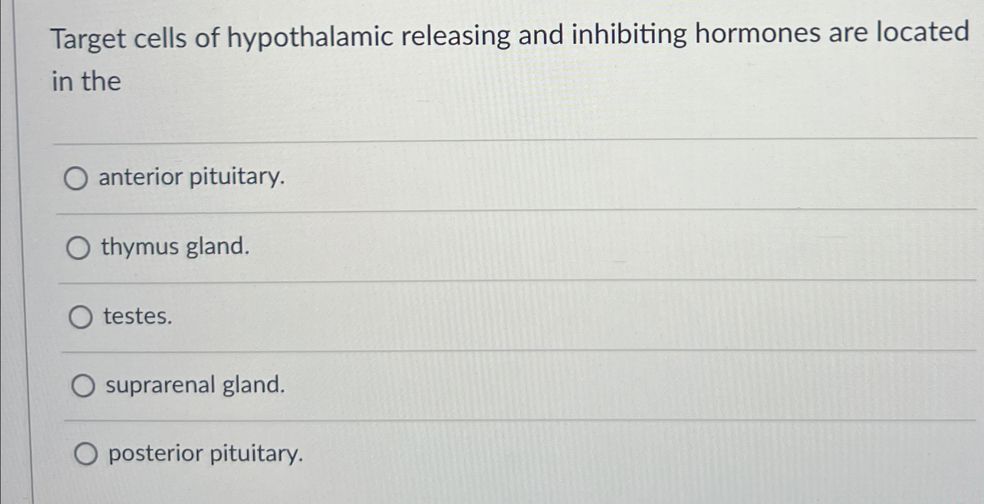 Solved Target cells of hypothalamic releasing and inhibiting | Chegg.com