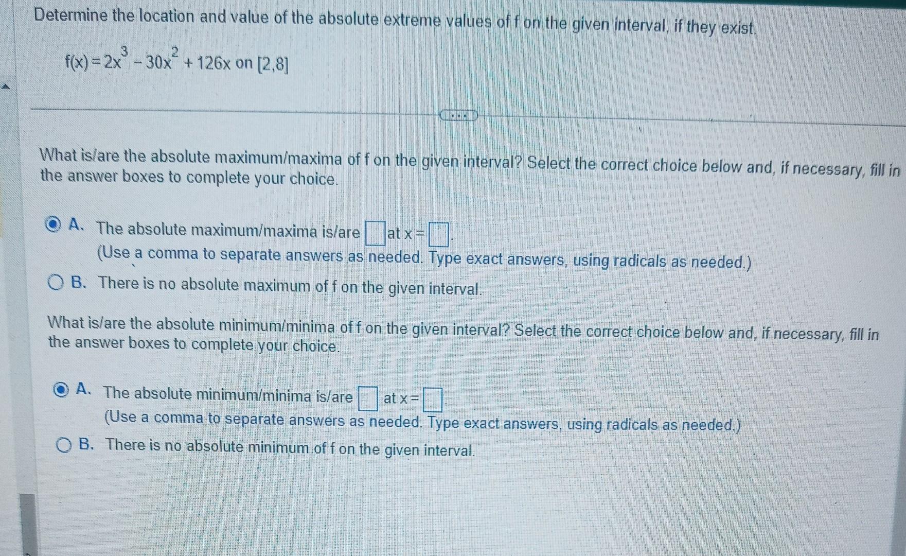 Solved Determine the location and value of the absolute | Chegg.com