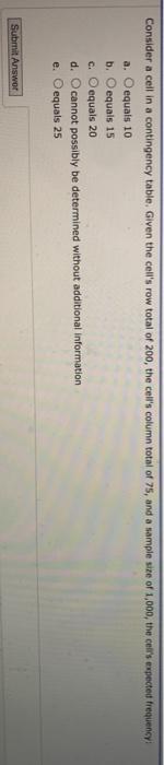 Solved Consider a cell in a contingency table. Given the | Chegg.com