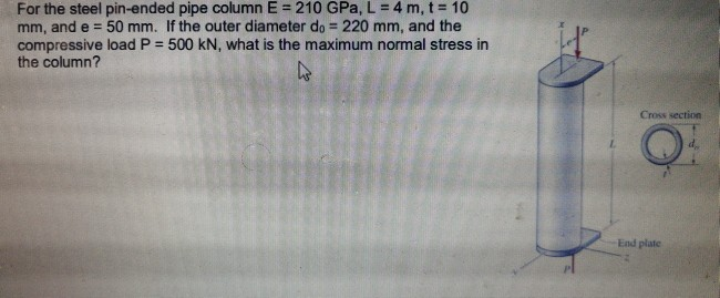 Solved For the steel pin-ended pipe column E = 210 GPa, L = | Chegg.com