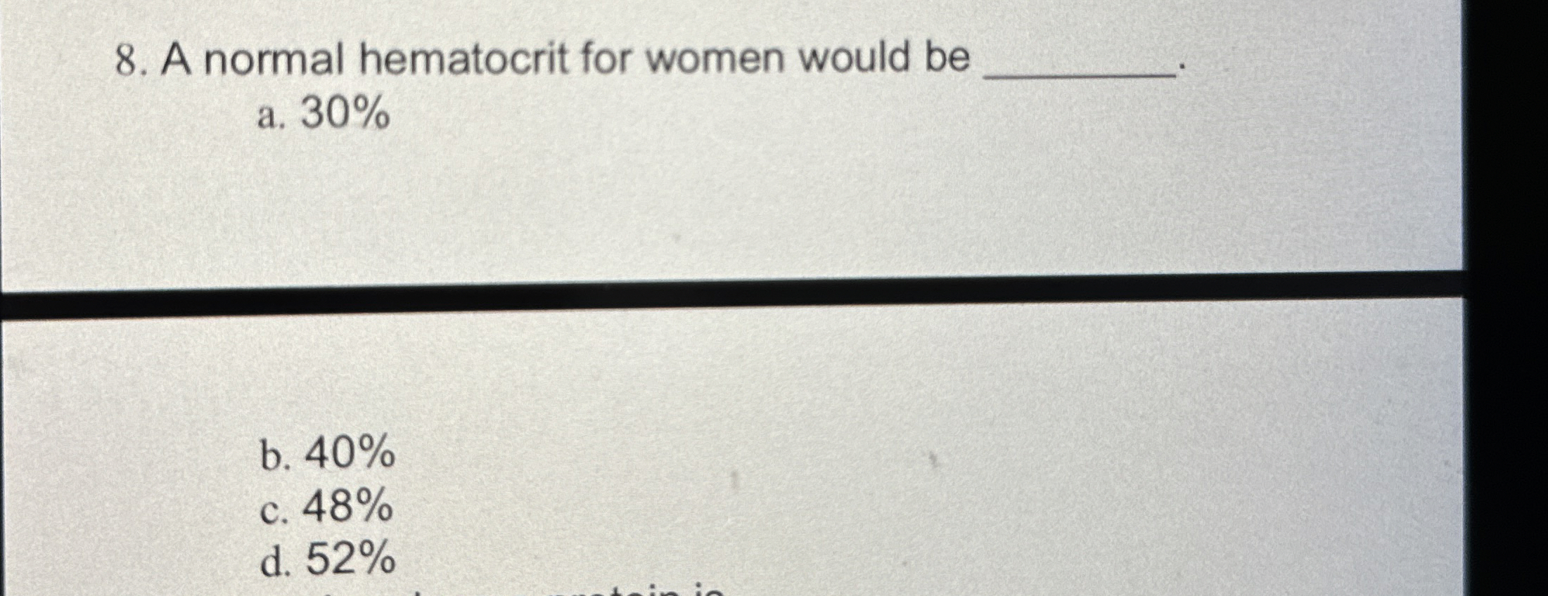 Solved A normal hematocrit for women would be | Chegg.com