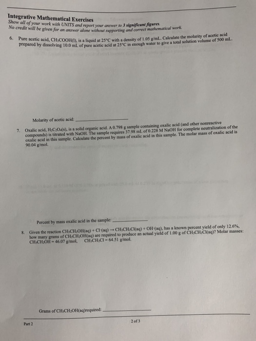 Solved 1A Review Short Calculations, Short Answer & Chemical | Chegg.com