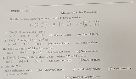Solved EXERCISES 3.1Multiple Choice QuestionsFor the | Chegg.com