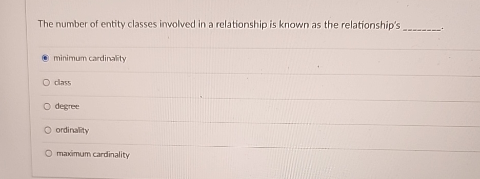 Solved The number of entity classes involved in a | Chegg.com