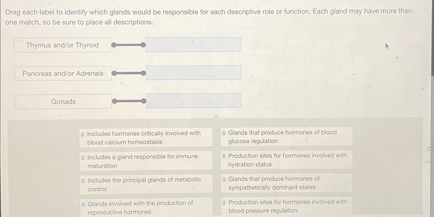 Solved Drag each label to identify which glands would be | Chegg.com