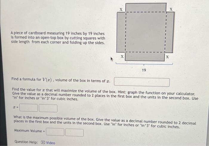 Solved A piece of cardboard measuring 19 inches by 19 inches | Chegg.com