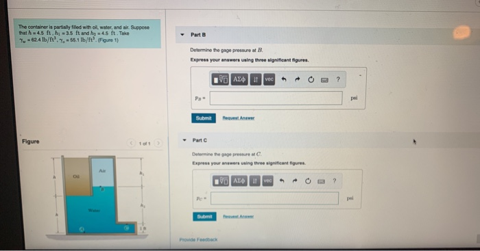 Solved The container is partially filled with oil, water, | Chegg.com