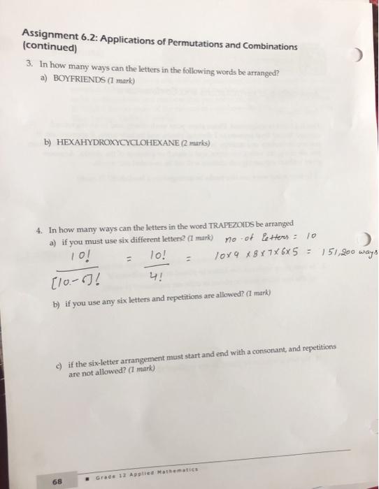 Solved Assignment 6.2: Applications of Permutations and | Chegg.com