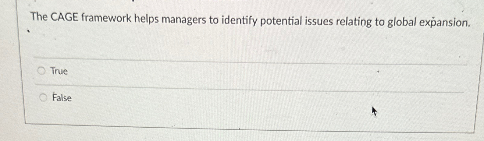 Solved The CAGE framework helps managers to identify | Chegg.com