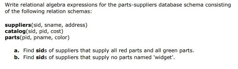 Solved Write relational algebra expressions for the | Chegg.com