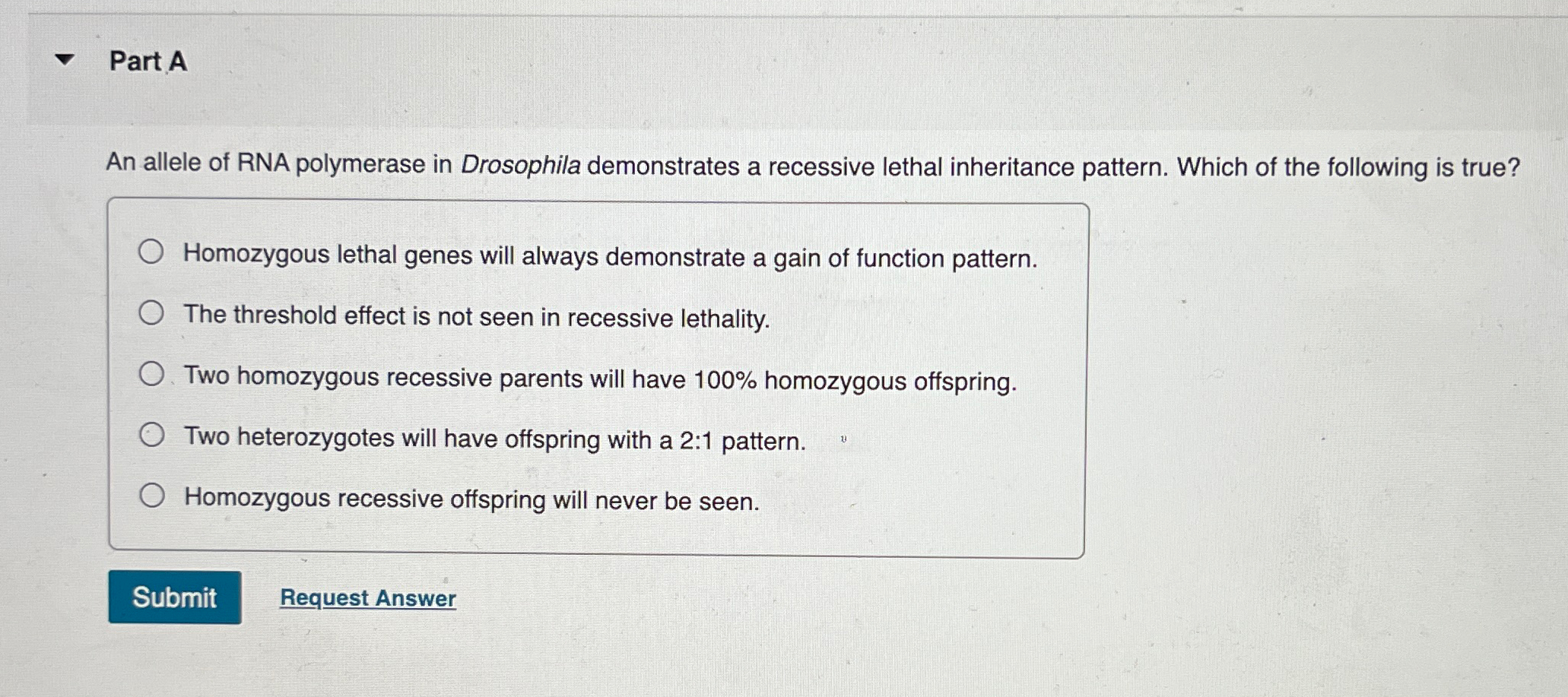 Solved Part AAn allele of RNA polymerase in Drosophila | Chegg.com