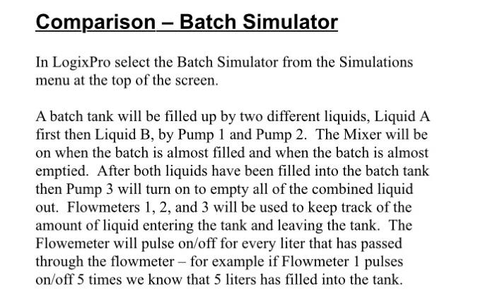 Comparison – Batch Simulator In LogixPro select the | Chegg.com