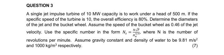 Solved A single jet impulse turbine of 10MW capacity is to | Chegg.com