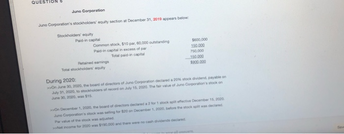 Solved QUESTION Juno Corporation Juno Corporation's | Chegg.com