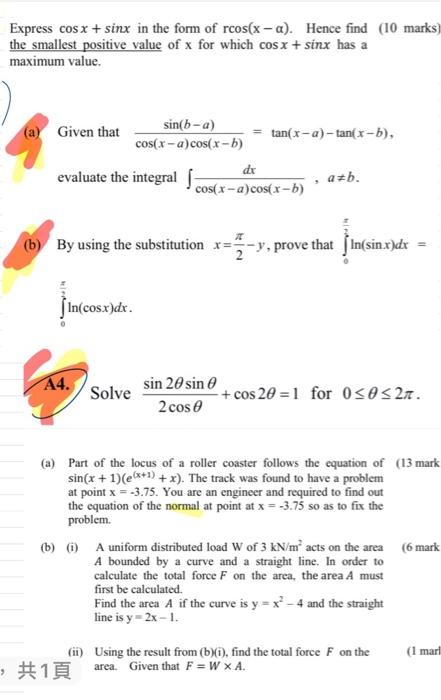 Solved Express cos x + sinx in the form of rcos(x-a). Hence | Chegg.com