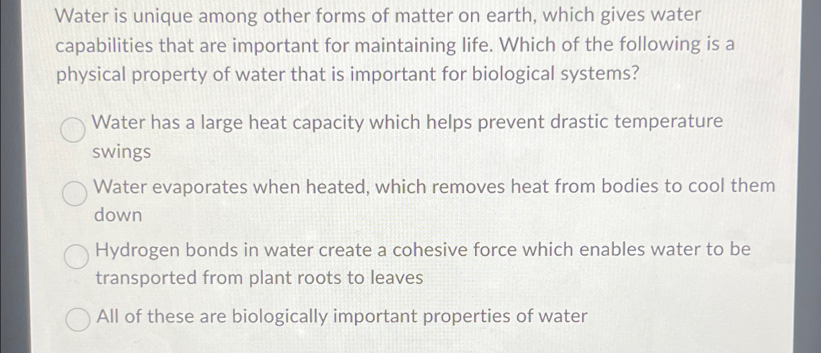 Solved Water is unique among other forms of matter on earth, | Chegg.com