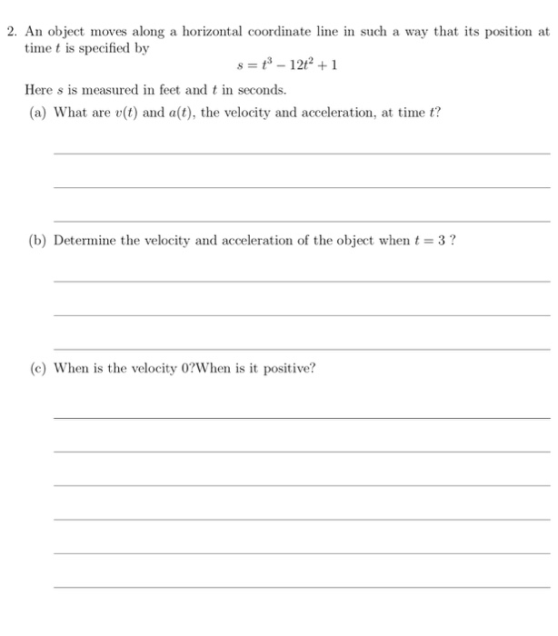 Solved 2 An Object Moves Along A Horizontal Coordinate Line