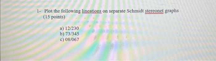 Solved 1- Plot the following lineations on separate Schmidt | Chegg.com