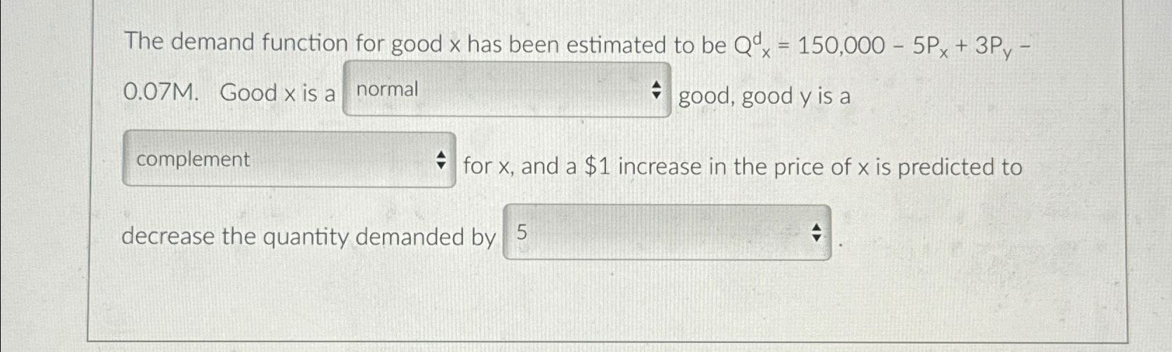 Solved The demand function for good x ﻿has been estimated to | Chegg.com