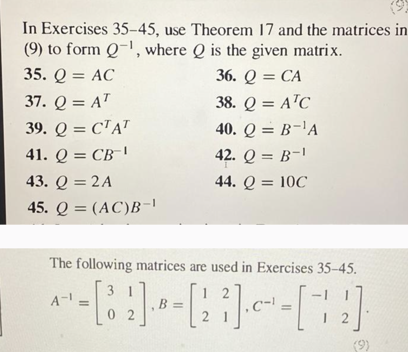 Solved The following matrices are used in Exercises | Chegg.com