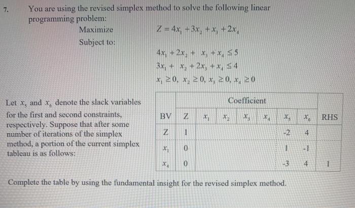 Solved 7. You are using the revised simplex method to solve | Chegg.com