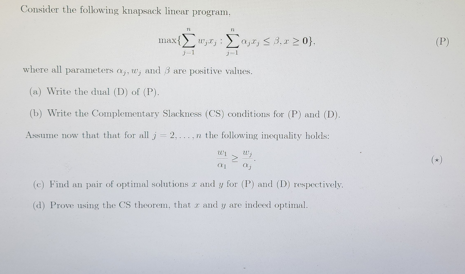 Solved Consider the following knapsack linear | Chegg.com