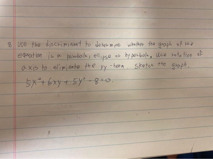 Solved 8 use the discriminant to determine whether the graph | Chegg.com