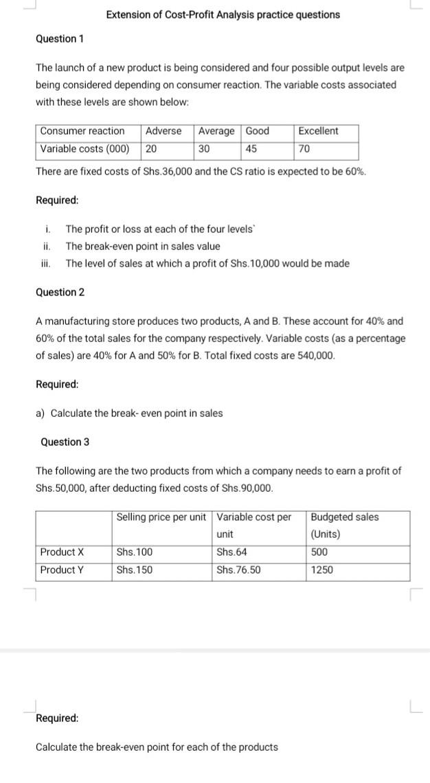 Solved Extension of Cost-Profit Analysis practice questions | Chegg.com
