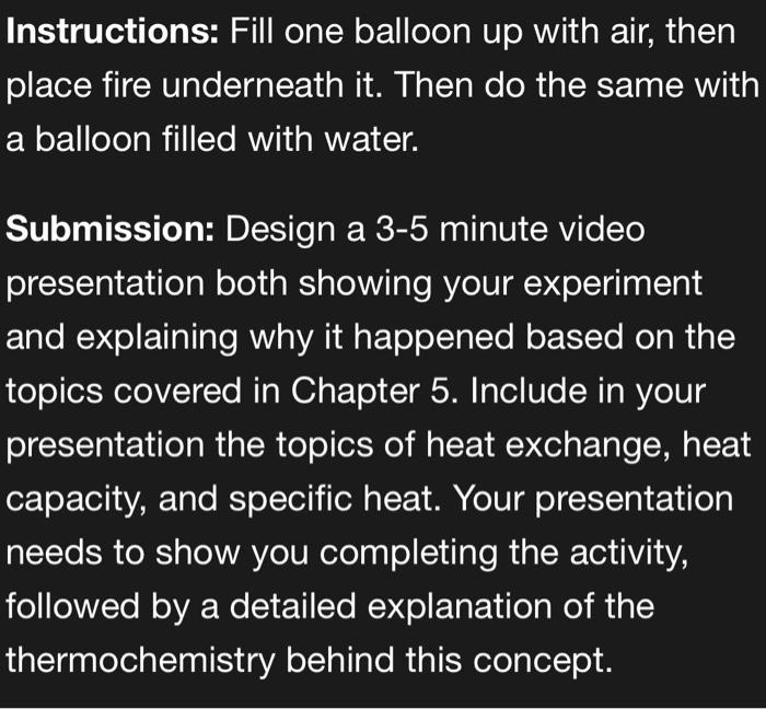 Solved Instructions: Fill one balloon up with air, then | Chegg.com