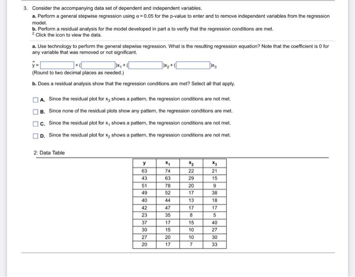 Solved Consider the accompanying data set of dependent and | Chegg.com