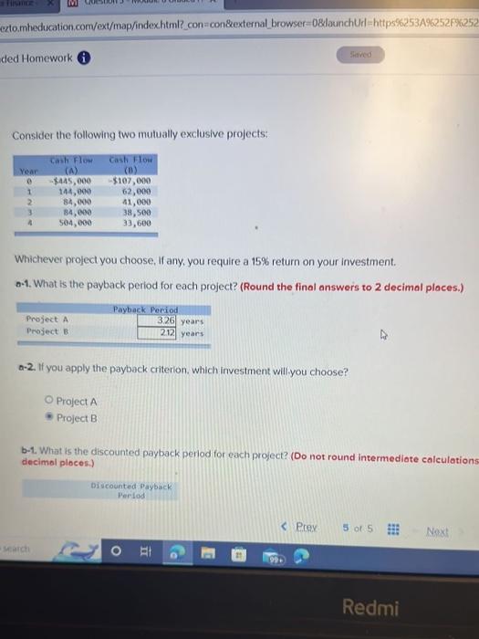 Solved Consider the following two mutually exclusive | Chegg.com