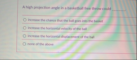 Solved A high projection angle in a basketball free throw | Chegg.com