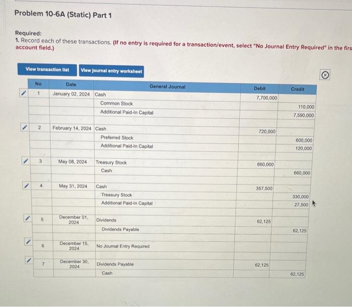 Solved Just need problem 10-5A (Static) Part 2 2. prepare | Chegg.com